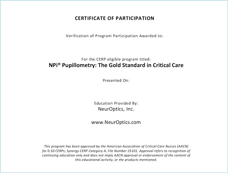 Certificate of Participation - NeurOptics